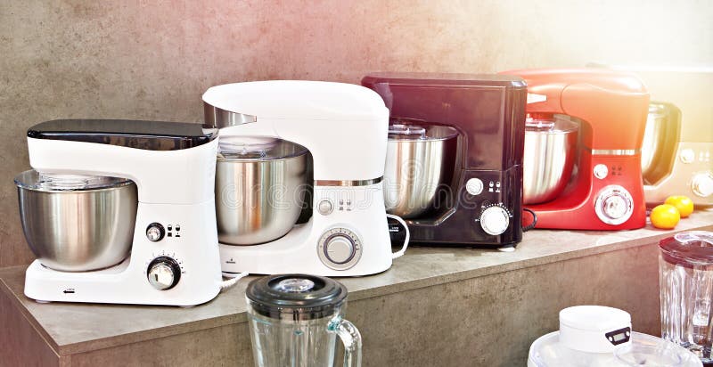Kitchen machines on store stock image. Image of electricity - 240360877