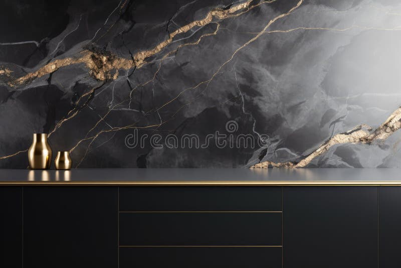 Kitchen Marble Background. Luxury Kitchen Unit Elegant Black Marble ...