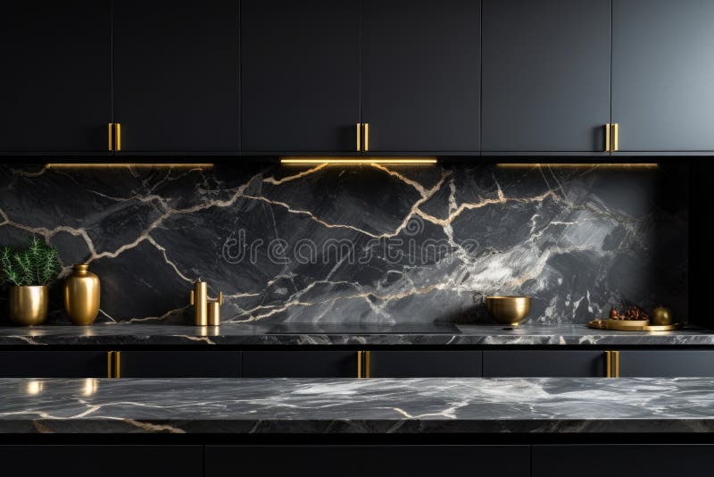 Kitchen Marble Background. Luxury Kitchen Unit Elegant Black and White ...