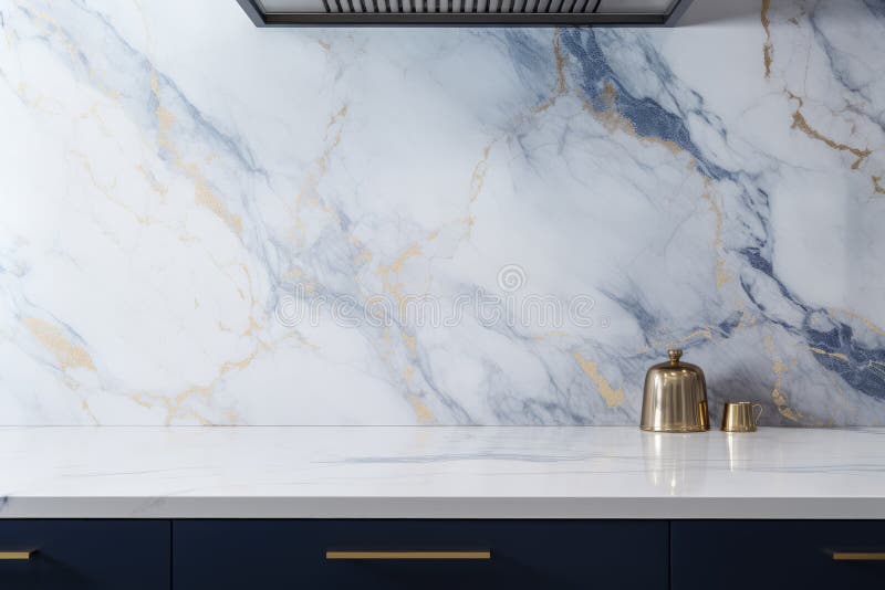 Kitchen Marble Background. Luxury Kitchen Unit Elegant Blue and White ...