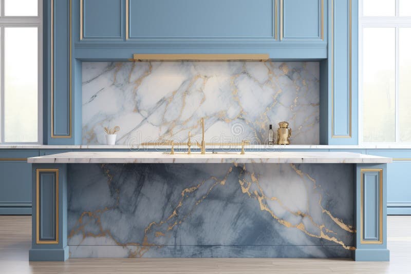 Kitchen Marble Background. Luxury Kitchen Unit Elegant Blue and White ...