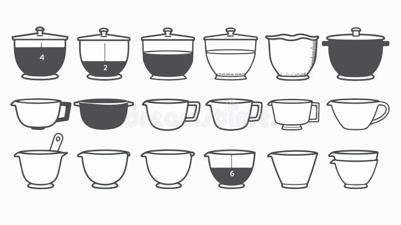 Kitchen Measuring Cups Outline Icons Vector Illustration Stock ...