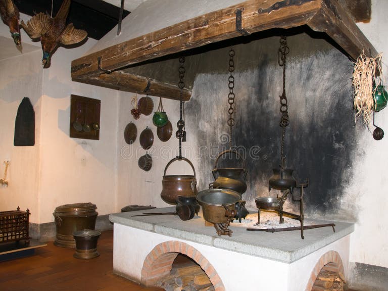 Kitchen of medieval castle stock photo. Image of copper - 6896466