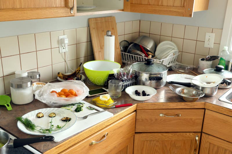 Kitchen Mess with Dirty Utensils and Food Stock Image - Image of stack ...