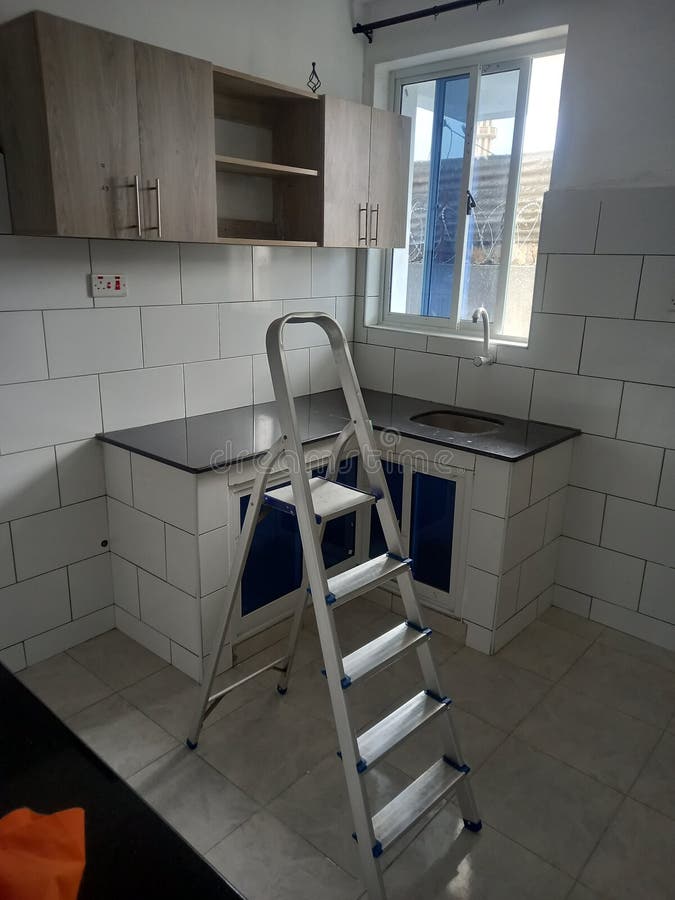 A Kitchen Minimalist Design Stock Image - Image of design, ladder ...