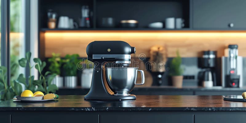 The Kitchen Mixer is in a Black Cupboard Stock Image - Image of modern ...