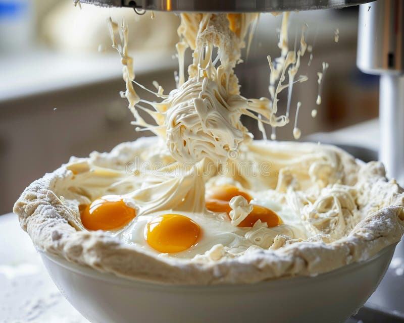 A Kitchen Mixer Whirring, Blending Egg Yolks and Whites with Yeast ...