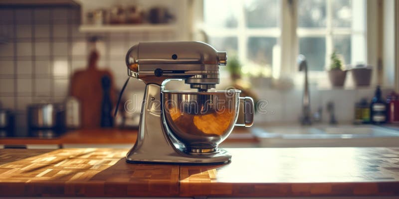 A Kitchen Mixer with a Wooden Top is Sitting on Top of a Wooden Counter ...