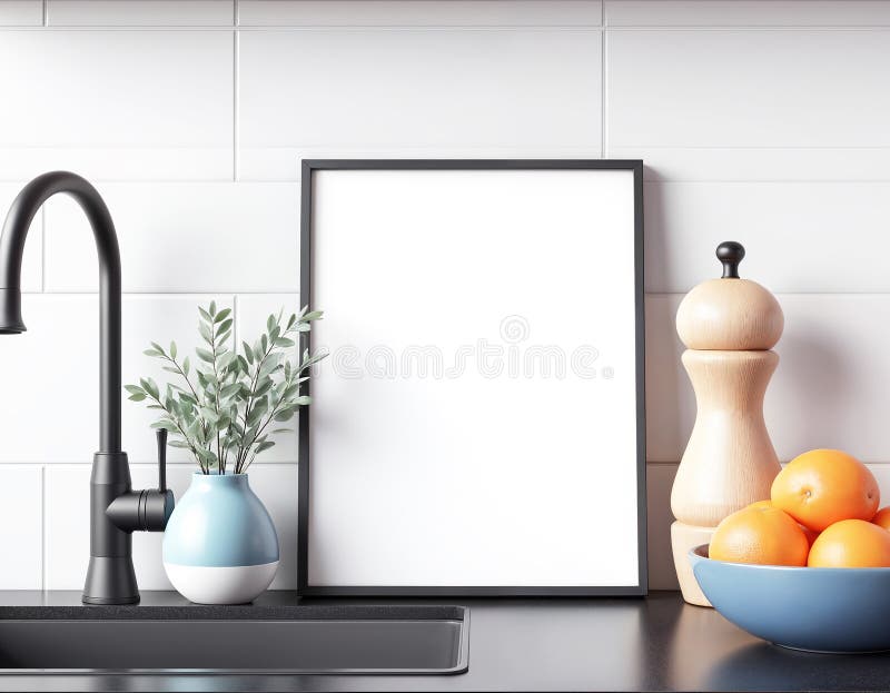 Kitchen Mockup with Blank Frame and Stylish Decor Stock Image - Image ...