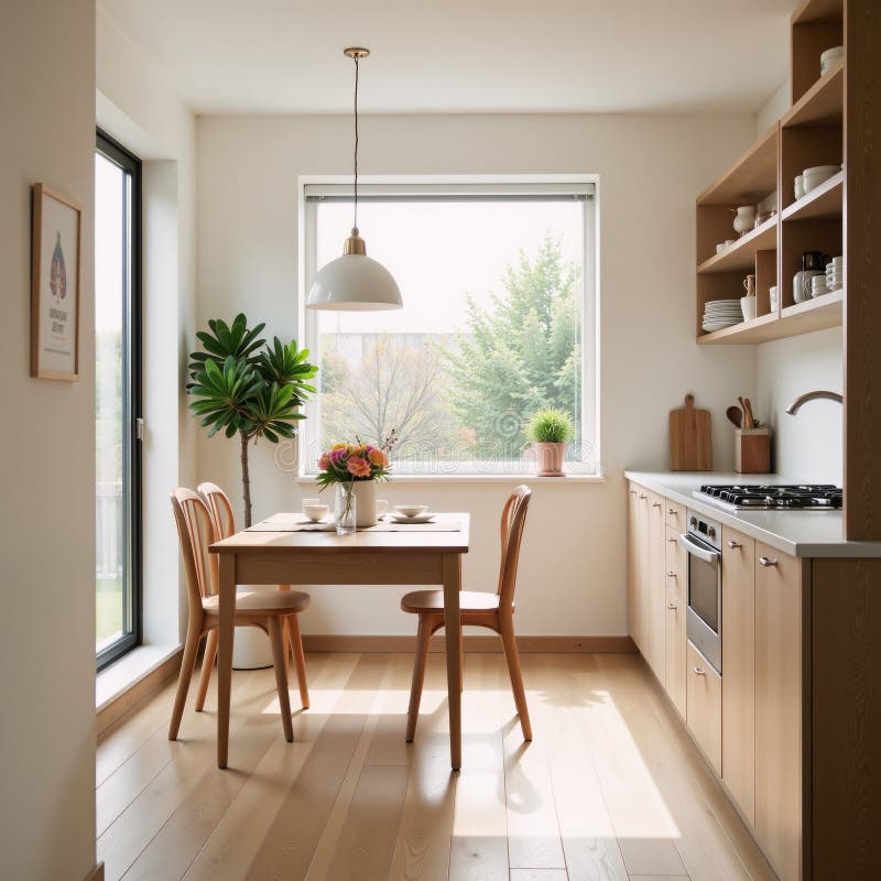 Kitchen Mockup Home Interior Scene Featuring Dining Area and Cabinets ...