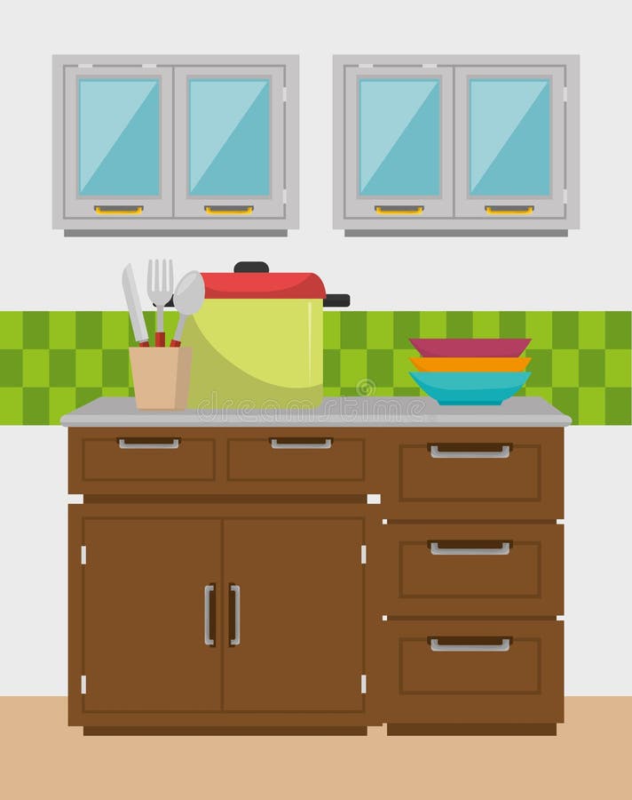 Kitchen modern scene icons stock vector. Illustration of home - 119884213