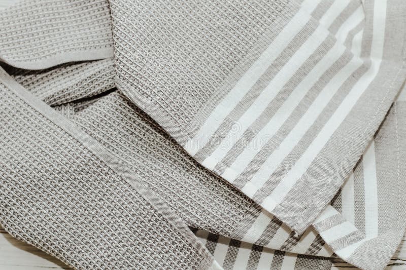 Kitchen Modern Textile Towel on Kitchen Wooden Table. Stock Photo ...