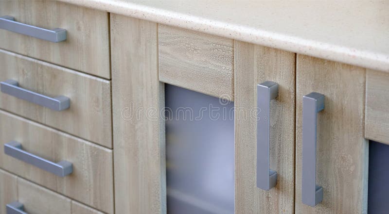 Kitchen Module. Light Grey Handle on the Front of the Cabinet ...