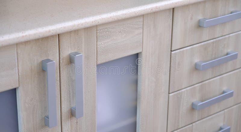 Kitchen Module. Light Grey Handle on the Front of the Cabinet ...