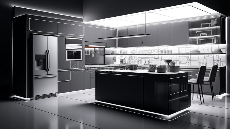 Kitchen with a Monochromatic Color Scheme. Stock Illustration ...