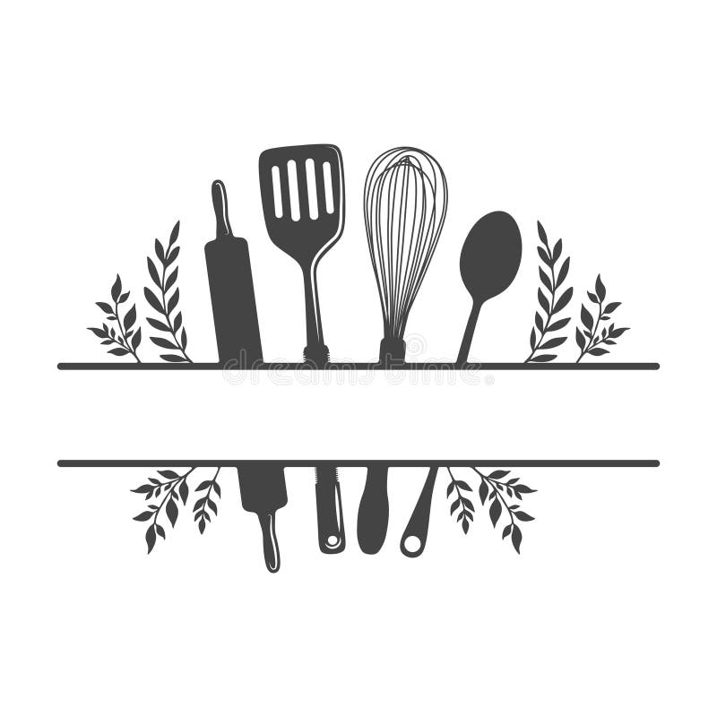 Kitchen Monogram Logo, Kitchen Split Frame Vector, Cooking Monogram ...