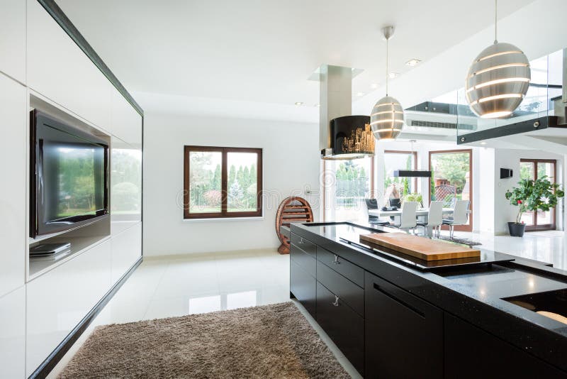 Kitchen with movie theater stock photo. Image of indoor - 51636834