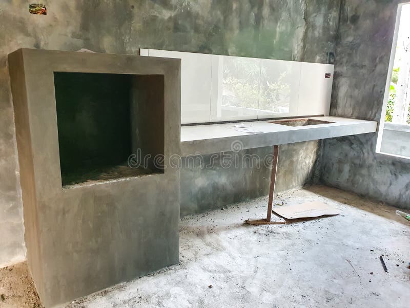 The Kitchen in the New Home Under Construction Has a Counter and an ...
