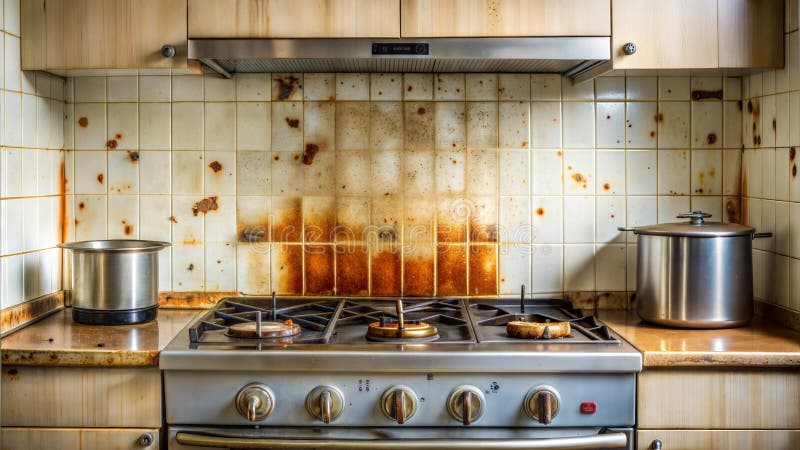 Grease-Stained Reality of a Neglected Kitchen Stock Image - Image of ...