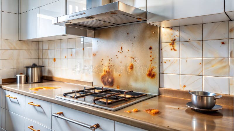 Grease-Stained Reality of a Neglected Kitchen Stock Photo - Image of ...