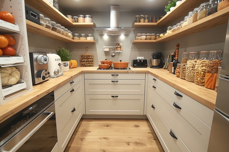 A Kitchen with Numerous Shelves Overflowing with Various Food Items in ...