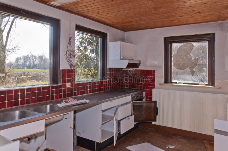 Kitchen of an Old Dutch Farm Partly Demolished Stock Photo - Image of ...