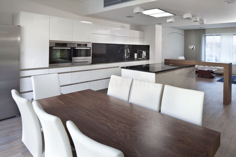 Kitchen Open Space at New Interior of Family House Stock Image - Image ...