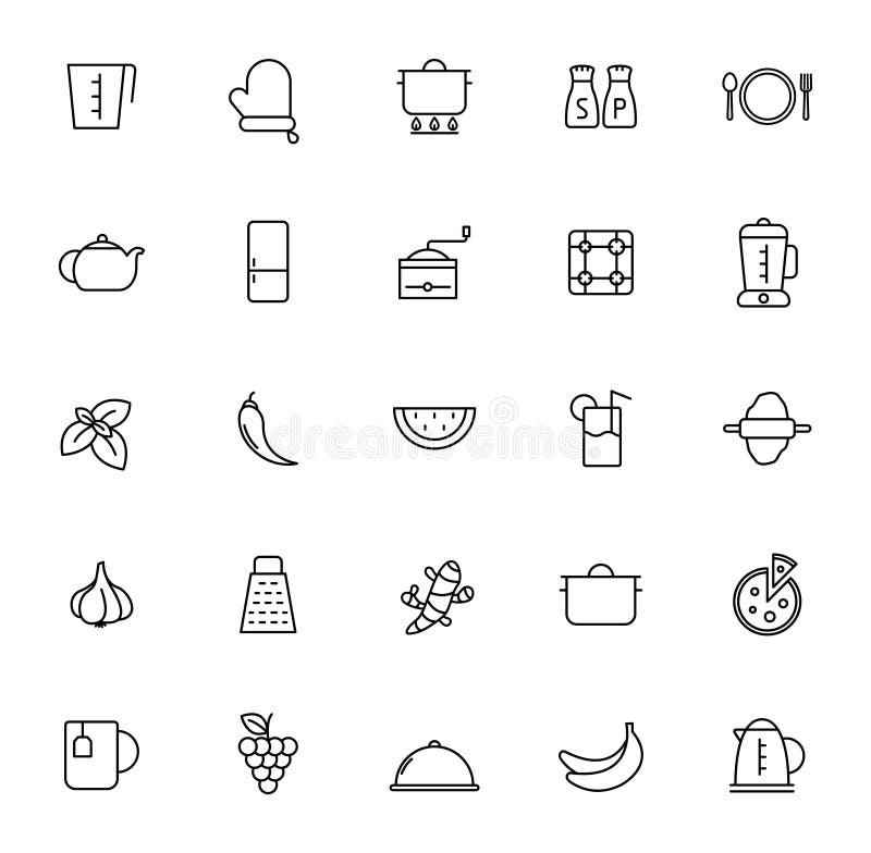 Kitchen Outline Vector Icons Isolated on White Stock Vector ...