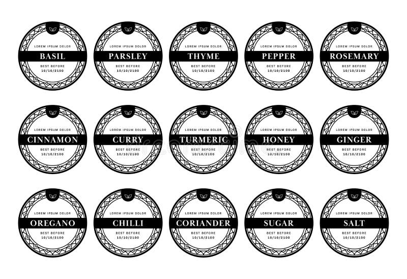 Kitchen Seasoning Pantry Label Sticker Design Simple Black White Set ...