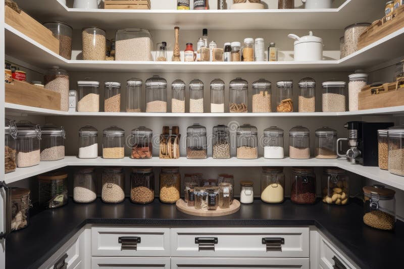 Kitchen Pantry with Labeled Jars, Boxes, and Containers for Easy Access ...
