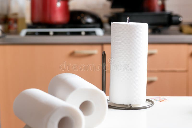 Kitchen Paper Towel Roll Stand Holder Stock Image - Image of kitchen ...