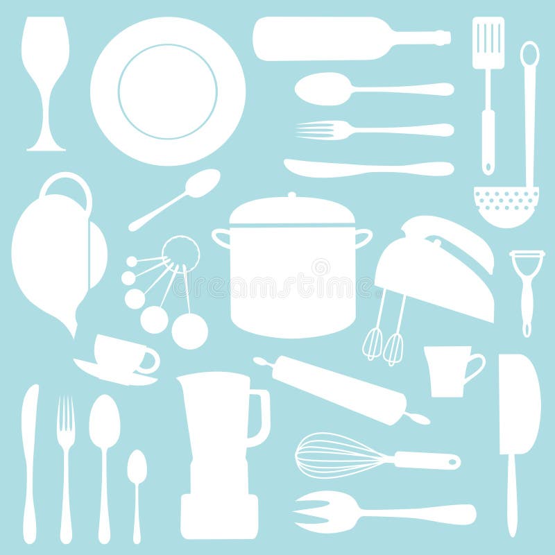 Kitchen utensils set stock vector. Illustration of silhouette - 19078558