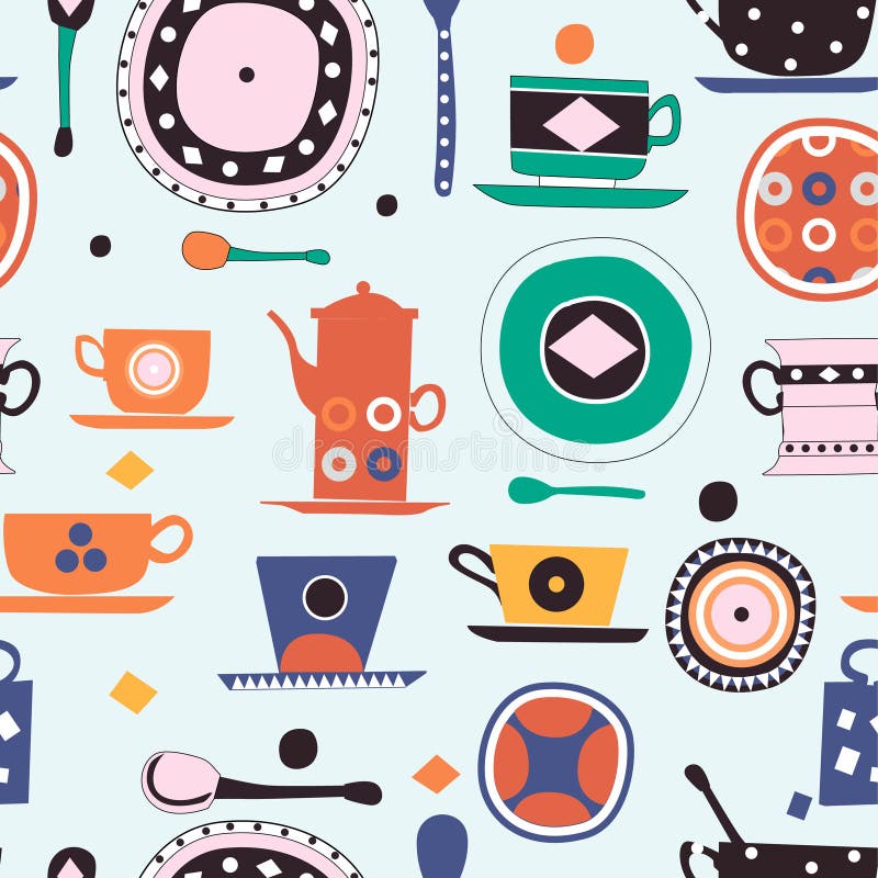 Kitchen Utensils Seamless Pattern Vintage Style Stock Illustrations ...