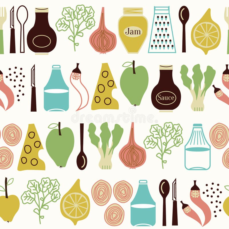 Kitchen Pattern Seamless Hand Drawn Design Stock Vector - Illustration ...