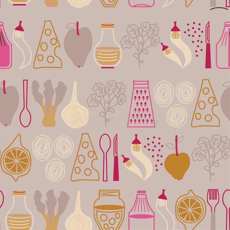 Kitchen Pattern Seamless Hand Drawn Design Stock Vector - Illustration ...