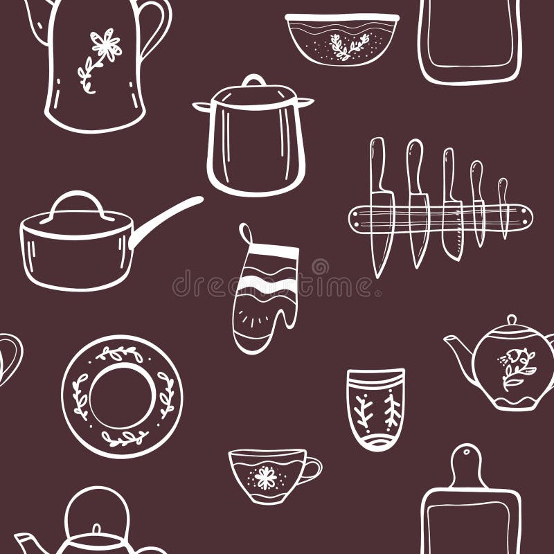 Set Hand Drawn Kitchen Items Baking Stock Illustrations – 74 Set Hand ...
