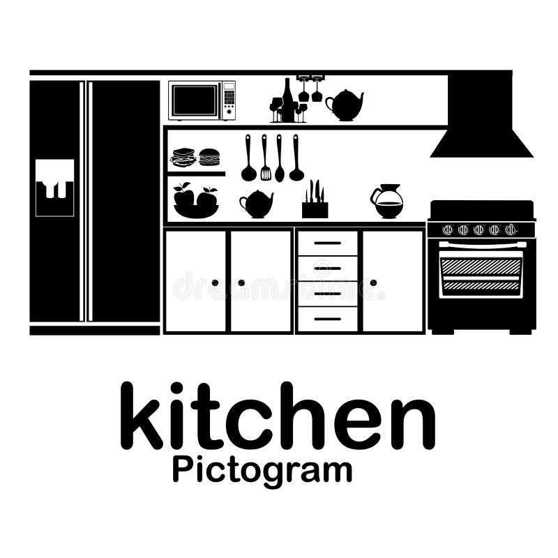 Kitchen Pictogram Icon Set. a Set of Various Black and White Depicting ...