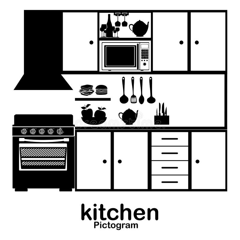 Kitchen Pictogram Icon Set. a Set of Various Black and White Depicting ...
