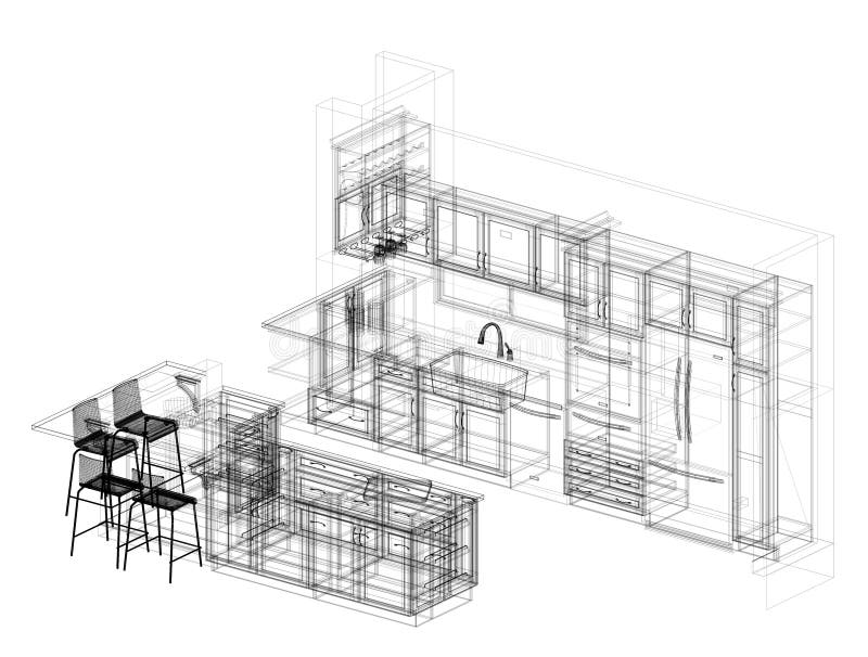 Kitchen Plan blueprint stock illustration. Illustration of dining ...