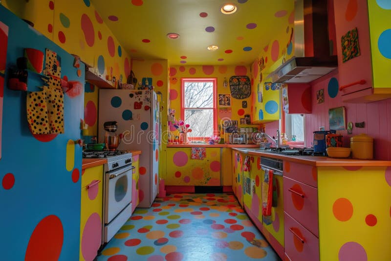 Kitchen with Polka Dots stock photo. Image of retro - 378704888