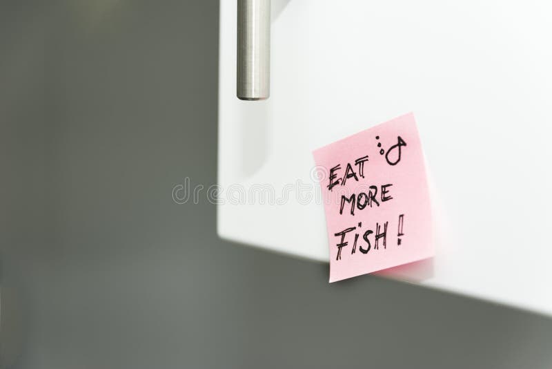 Kitchen, Post-it Note, Eat More Fish Stock Image - Image of note, memo ...