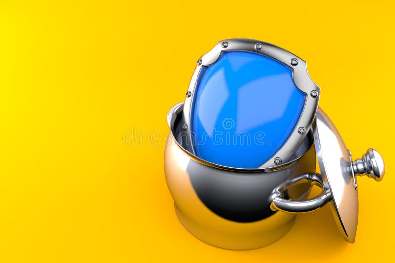 Kitchen pot with shield stock illustration. Illustration of open ...