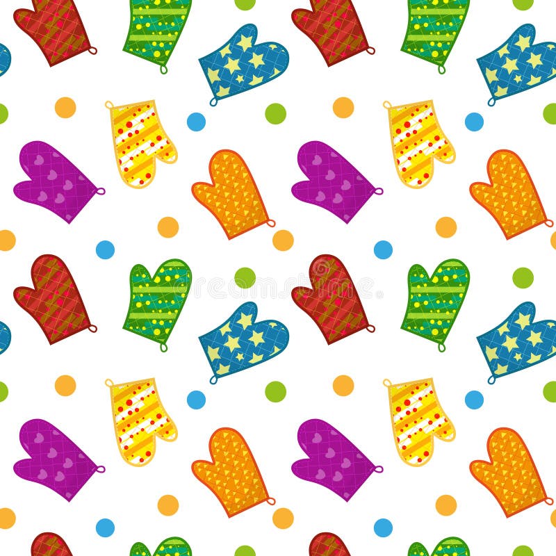 Kitchen Potholders Seamless Pattern. Mittens for Cooking Endless ...