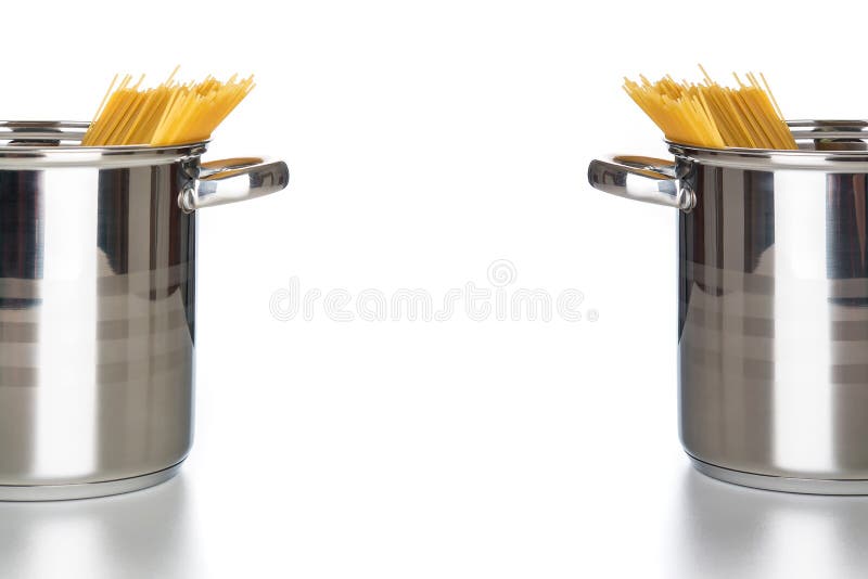 Kitchen Pots with Spaghetti Stock Image - Image of steel, spaghetti ...