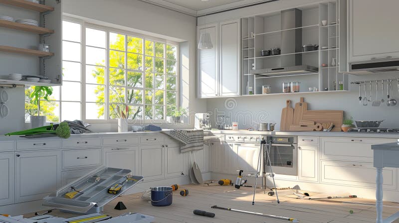 Kitchen Renovation in Progress with New Cabinets and Countertops Being ...