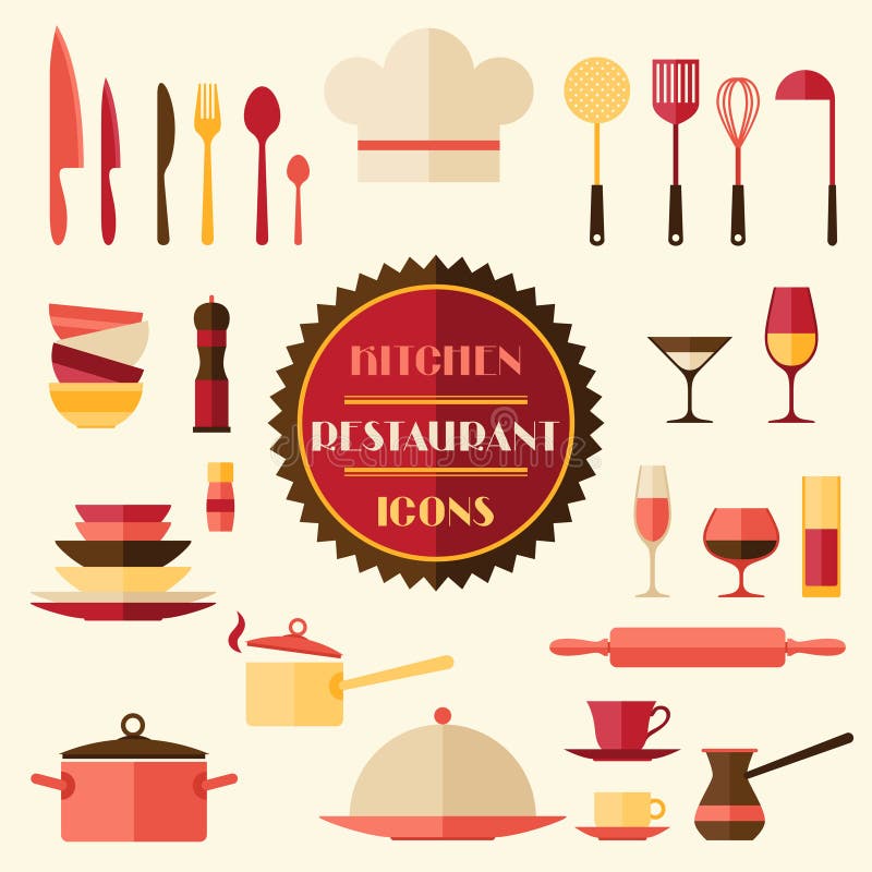 Kitchen and Restaurant Icons. Set of Utensils Stock Vector ...