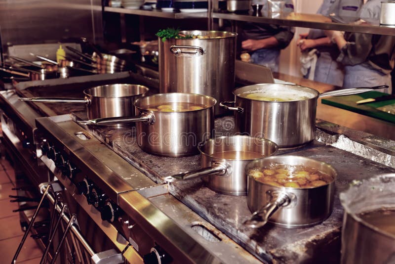 Real Kitchen of a Restaurant Stock Photo - Image of boiling ...