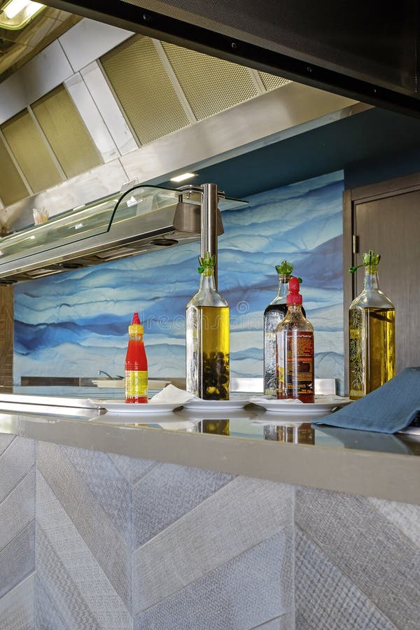 Kitchen in Restaurant with Sea Theme 3 Stock Image - Image of dish ...