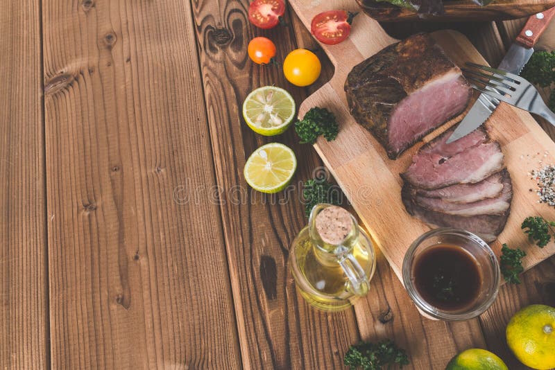 Kitchen and Roast Beef and Vegetables and Condiments Stock Image ...