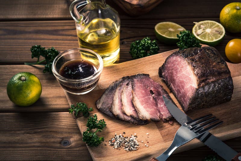 Kitchen and Roast Beef and Vegetables and Condiments Stock Image ...